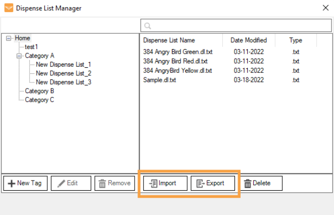 Importing and Exporting Dispense List File