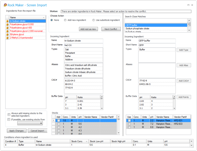 Importing Screen Conditions