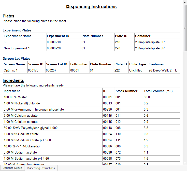Printing Dispense Instructions