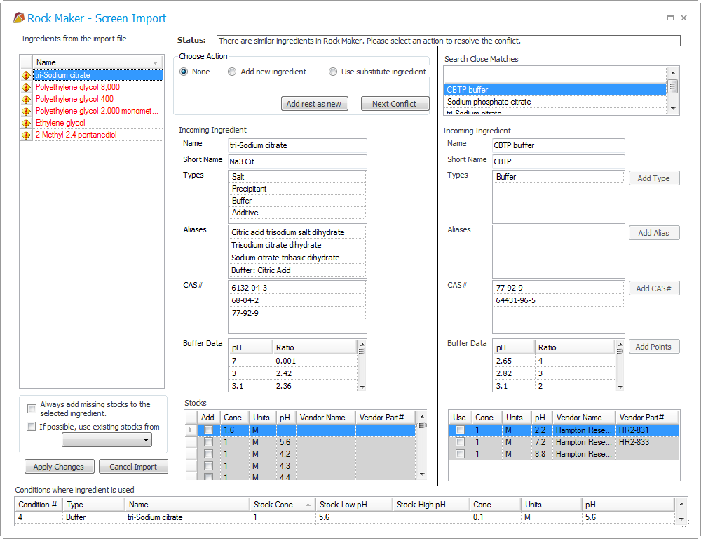 Importing Screen Conditions