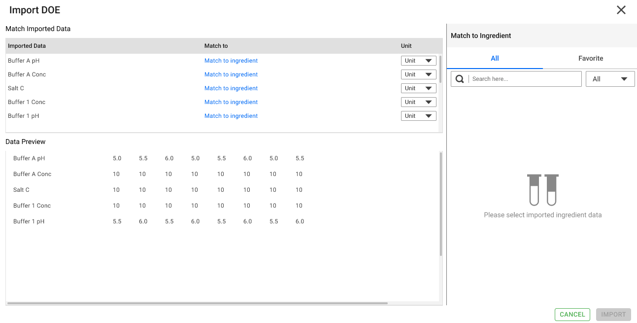 Importing Ingredients Using DoE — ROCK MAKER 4.10 documentation