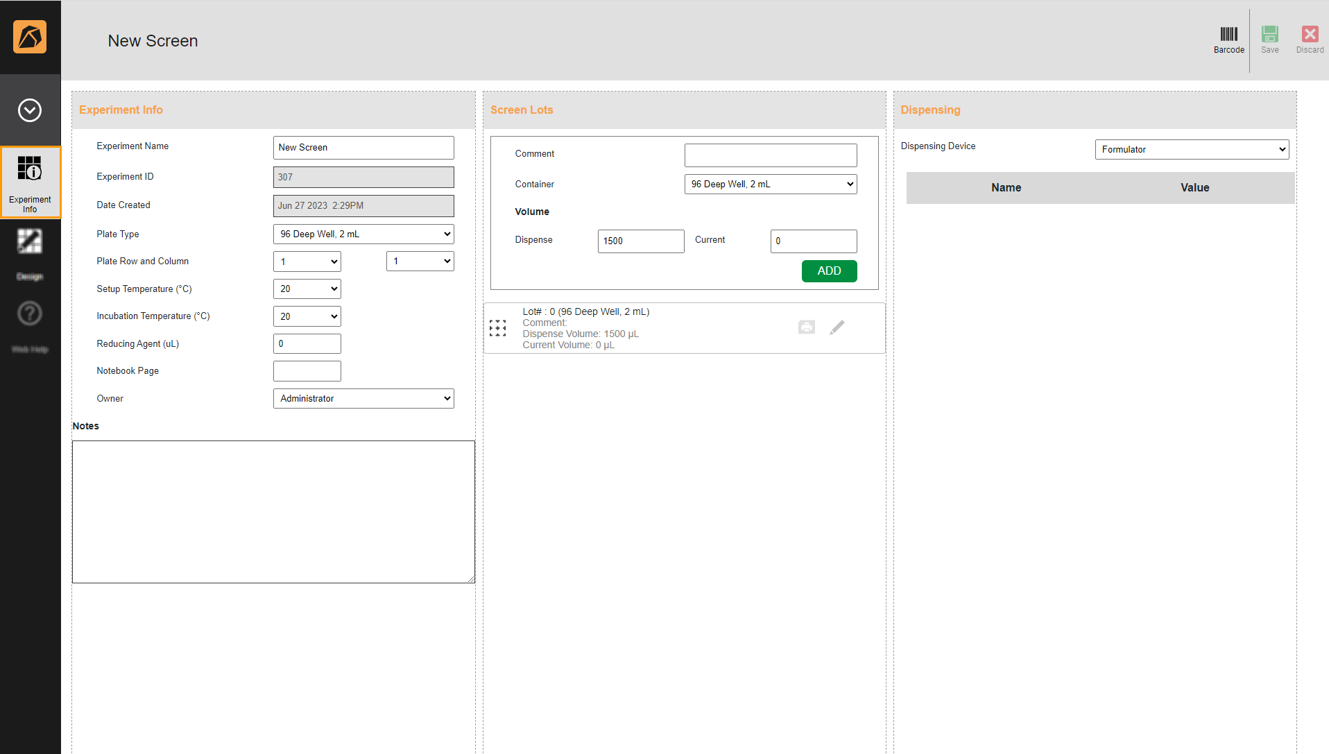Experiment Info Menu — ROCK MAKER 4.6 documentation