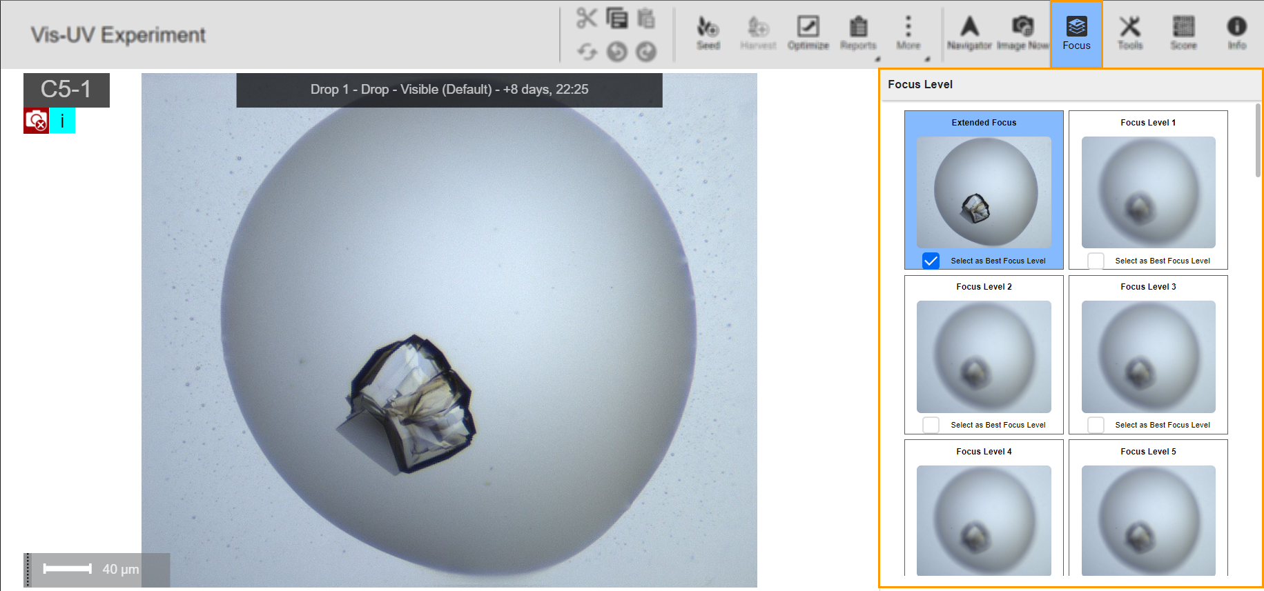 Viewing Focus Level Images Using Focus Level Button — ROCK MAKER 4.6 documentation