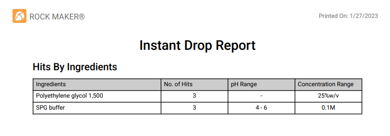 Instant Drop Report — ROCK MAKER 4.7 documentation