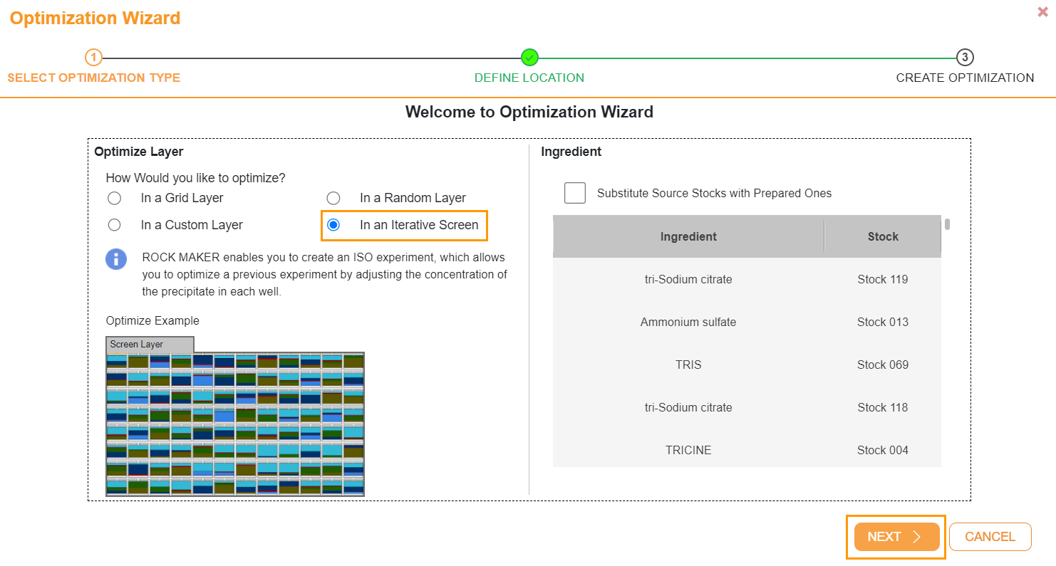 Creating an Iterative Screen Optimization (ISO) Experiment — ROCK MAKER 4.7 documentation